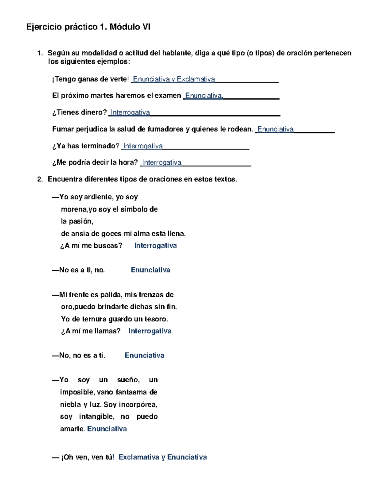 Ejercicio práctico 1 y 2 - Módulo VI Según su modalidad o actitud del ...