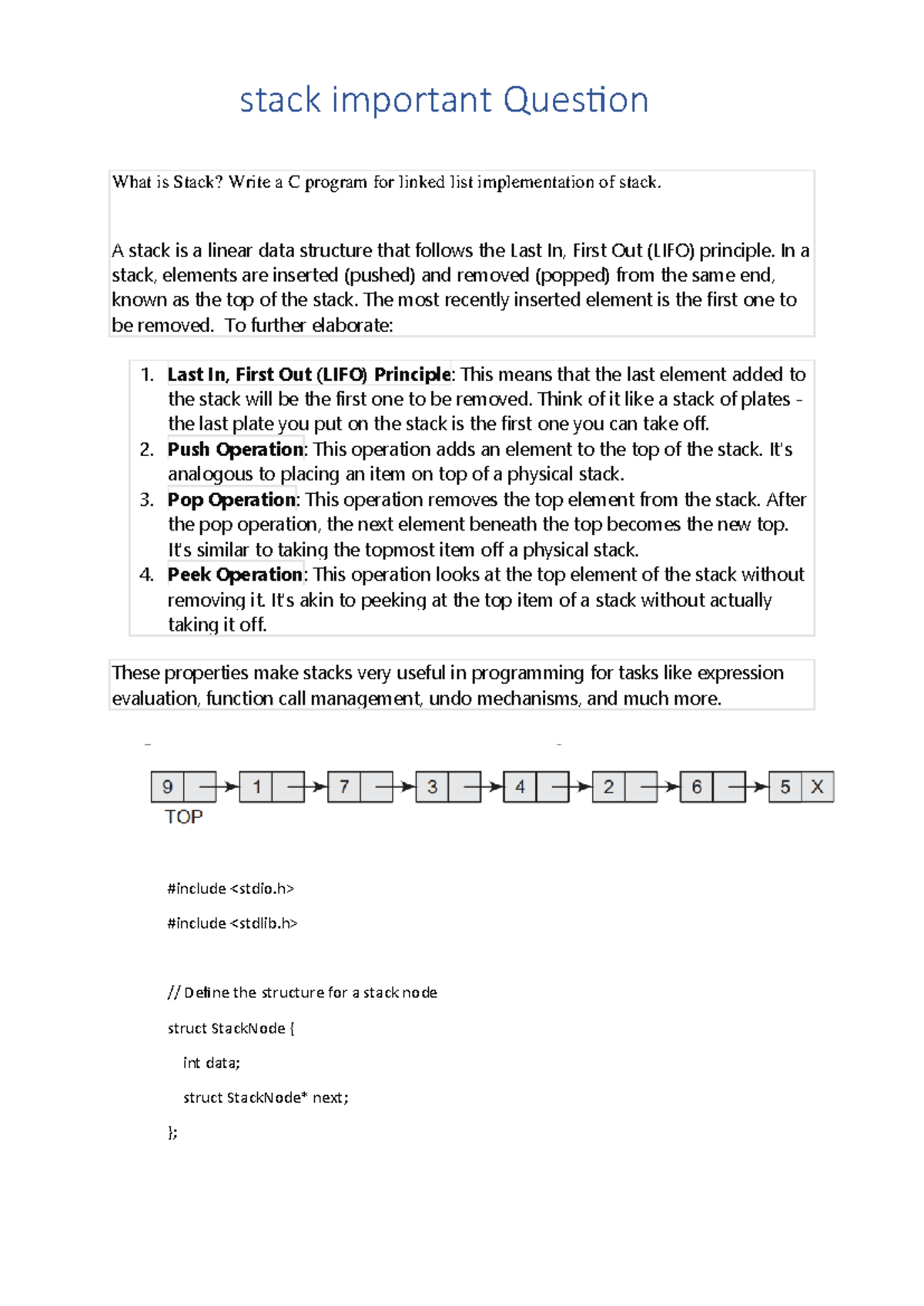 What is Stack - stack important Question What is Stack? Write a C ...