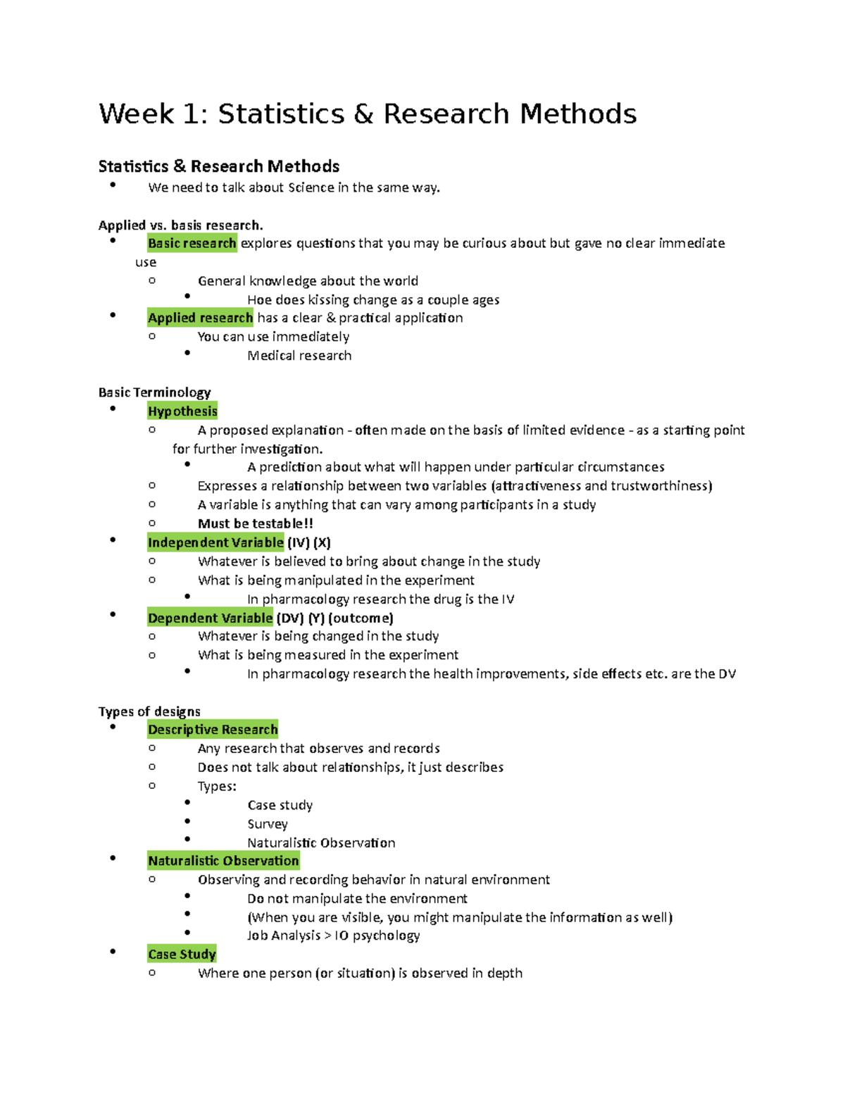 Statistics and Research - Week 1: Statistics & Research Methods ...
