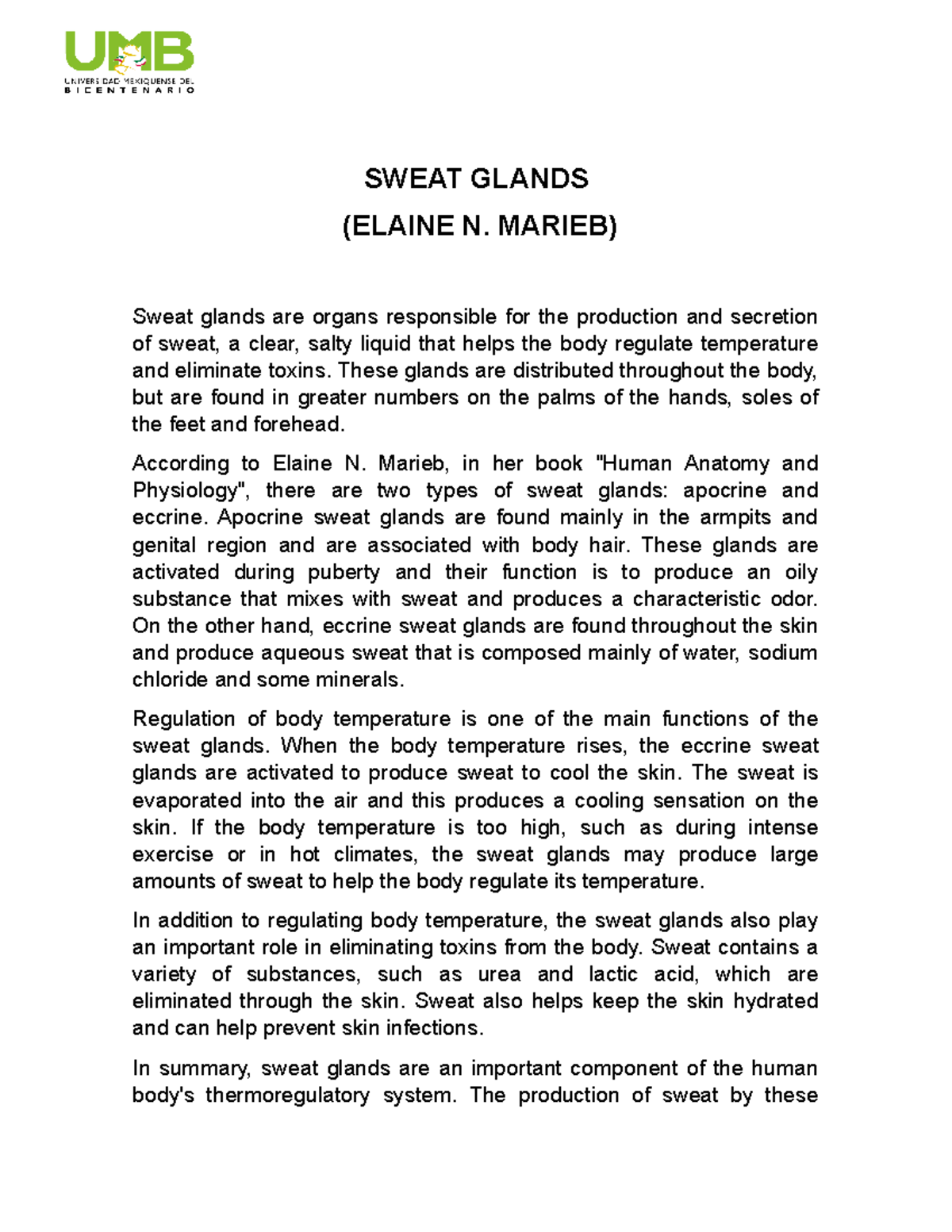 Sweat glands - Elaine N. Marieb - SWEAT GLANDS (ELAINE N. MARIEB) Sweat ...