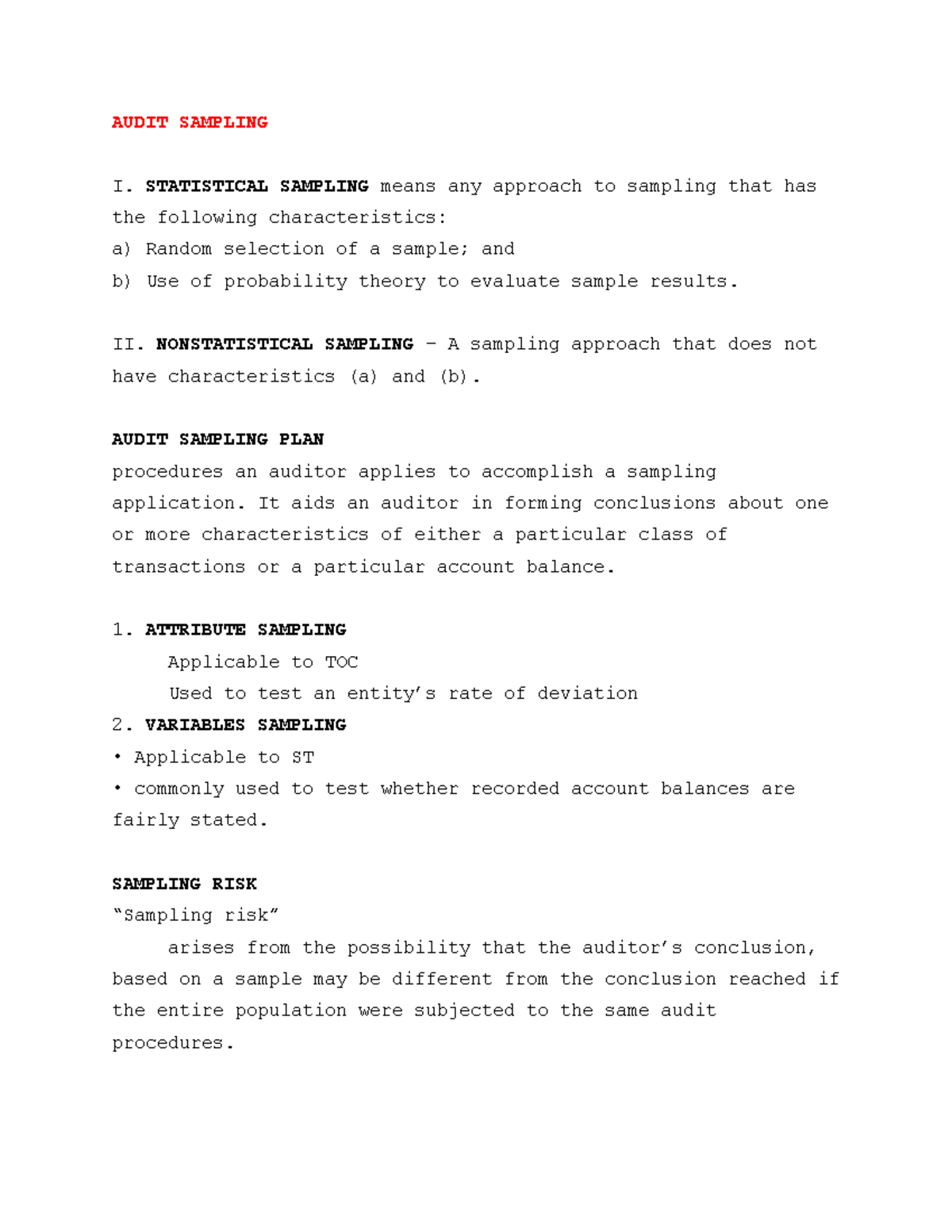 Audit sampling - Auditing and Assurance Part 1 - University of the ...