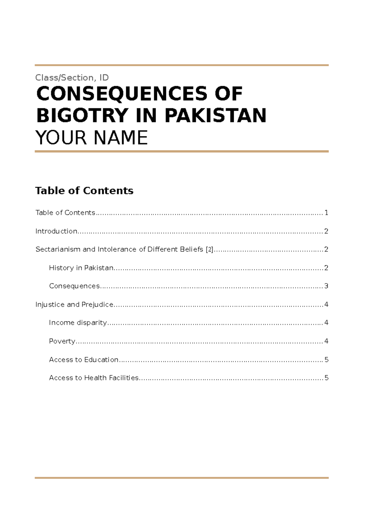 Bigotry - Class/Section, ID CONSEQUENCES OF BIGOTRY IN PAKISTAN YOUR ...