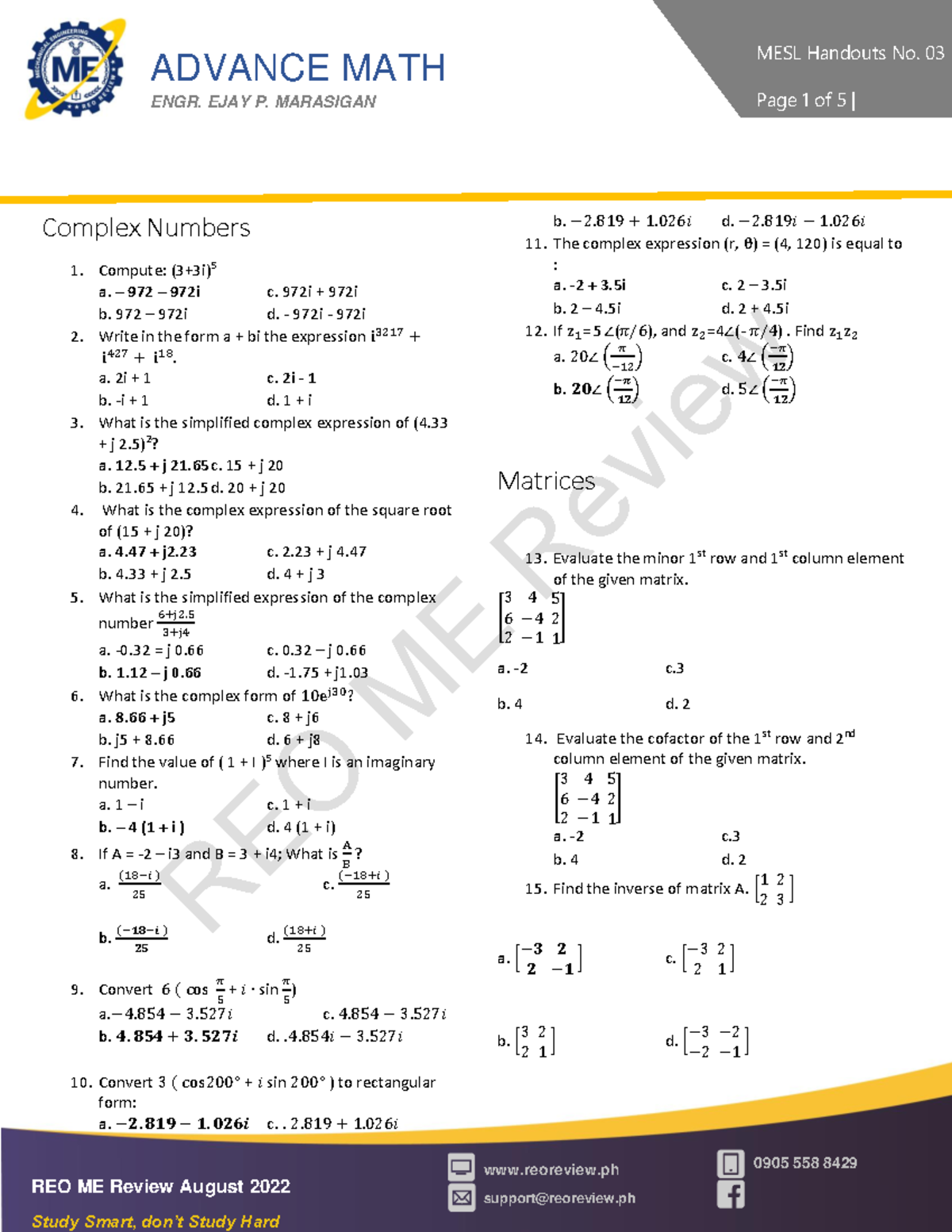 Handouts - Advance Math - REO ME Review ADVANCE MATH ENGR. EJAY P ...