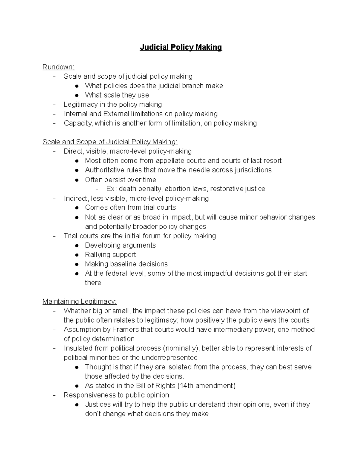 CJ275 Notes - Judicial Policy Making Rundown: - Scale and scope of ...