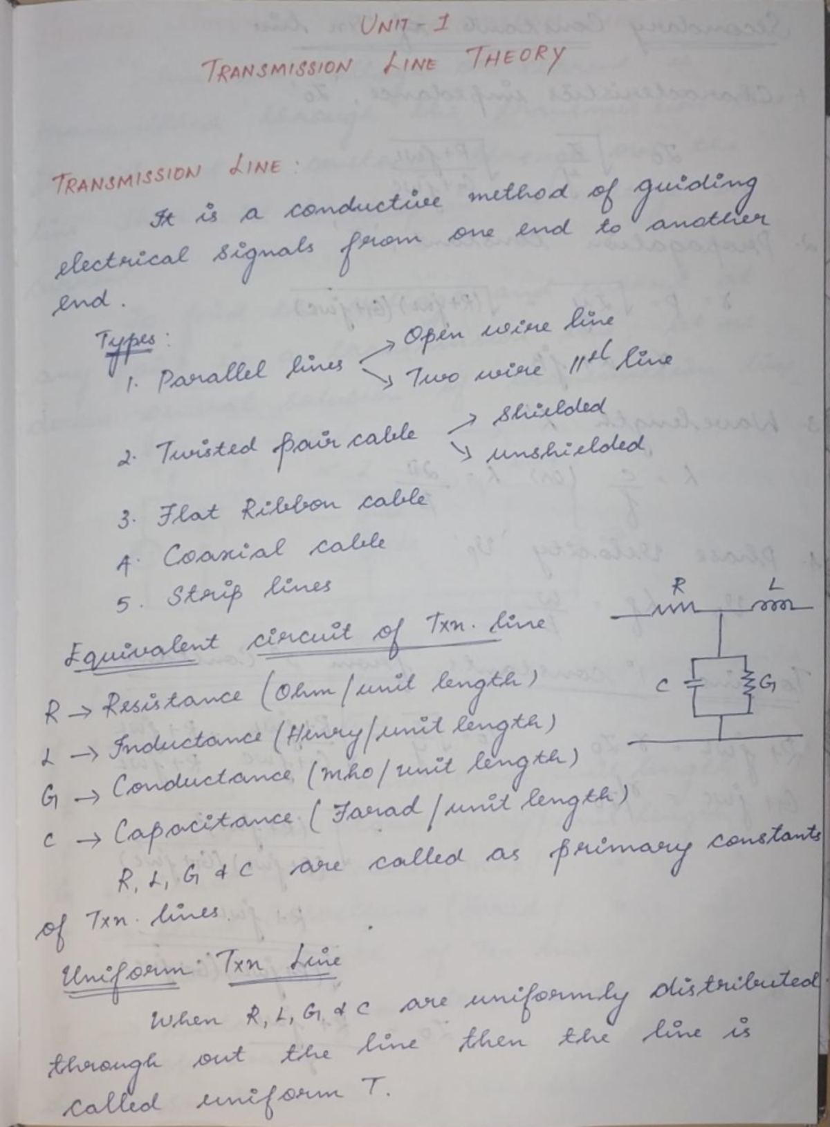 Tlrf notes unit 1 - UNIT I TRANSMISSION LINE THEORY TRANSMISSION LINE ...