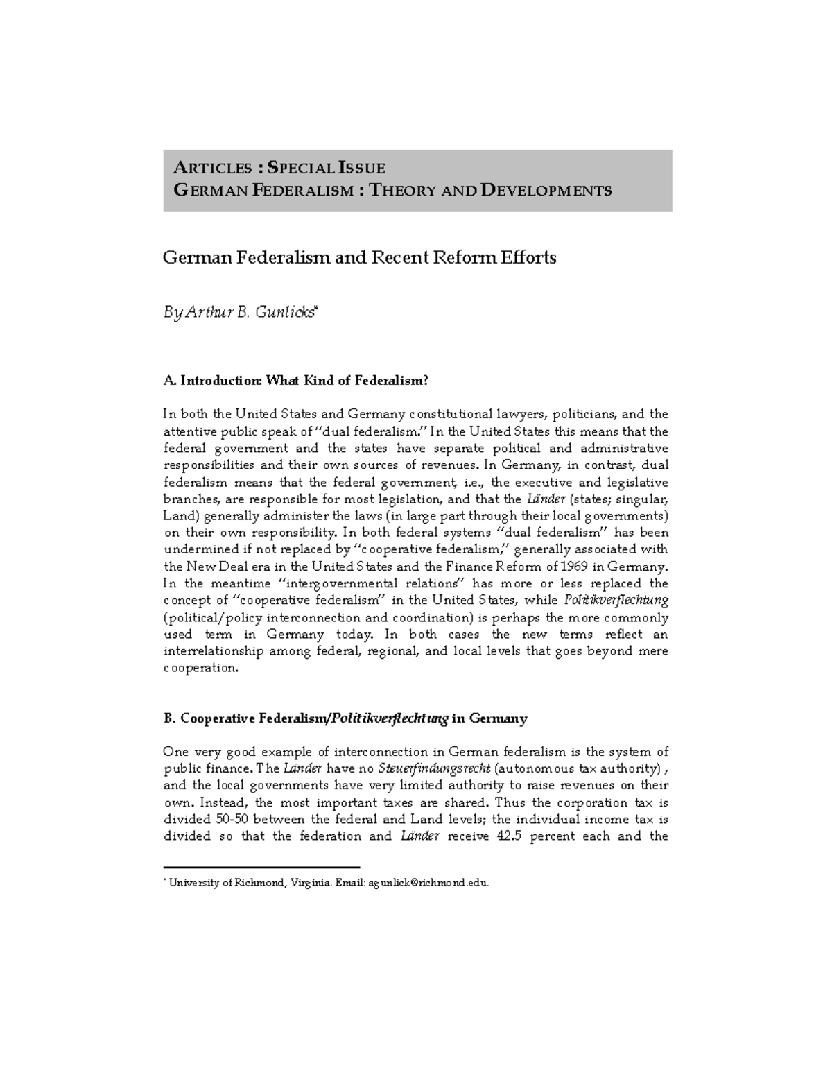 German federalism and recent reform efforts - ARTICLES : SPECIAL ISSUE ...