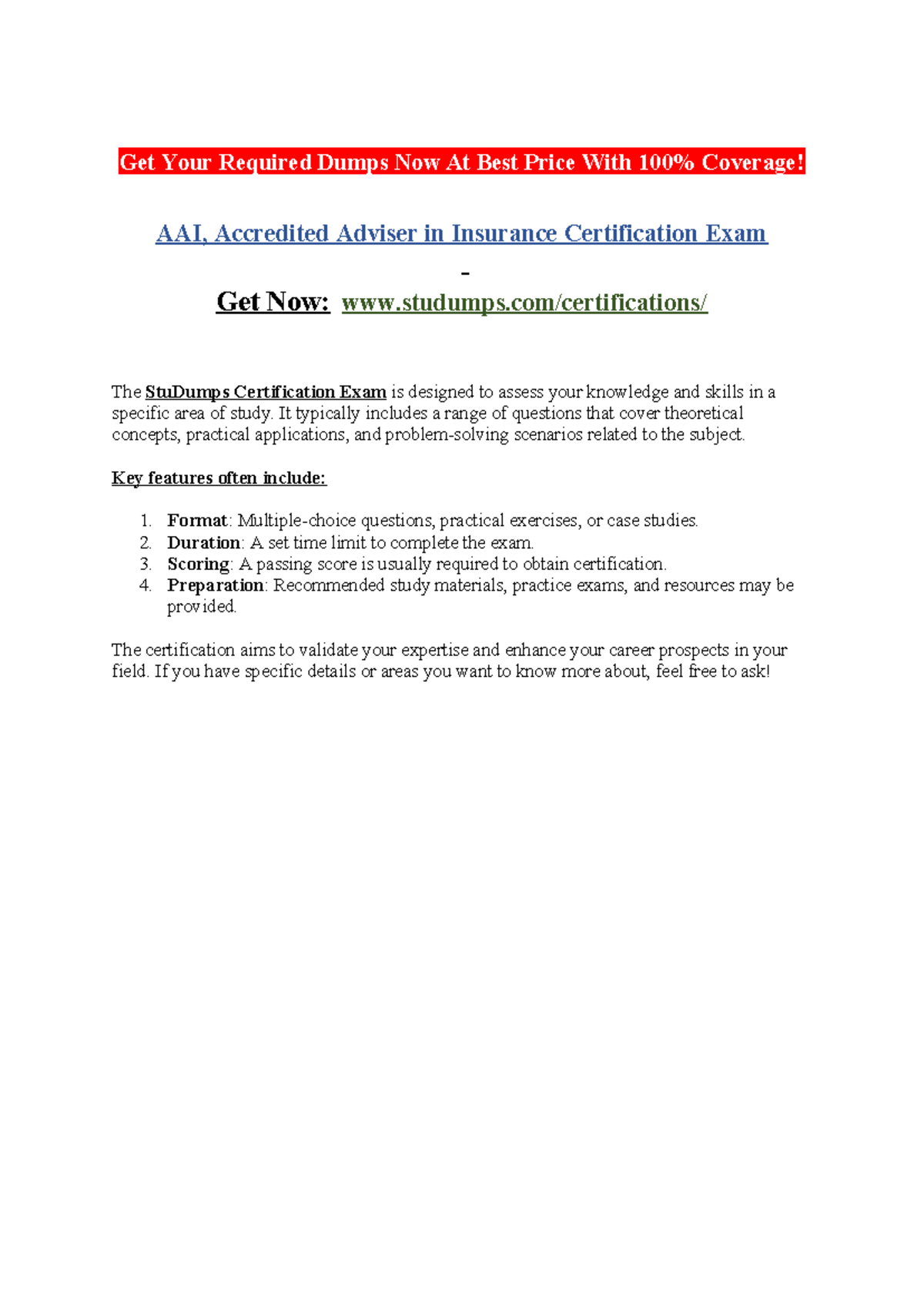 AAI, Accredited Adviser in Insurance Certification Exam - Get Your Required Dumps Now At Best ...