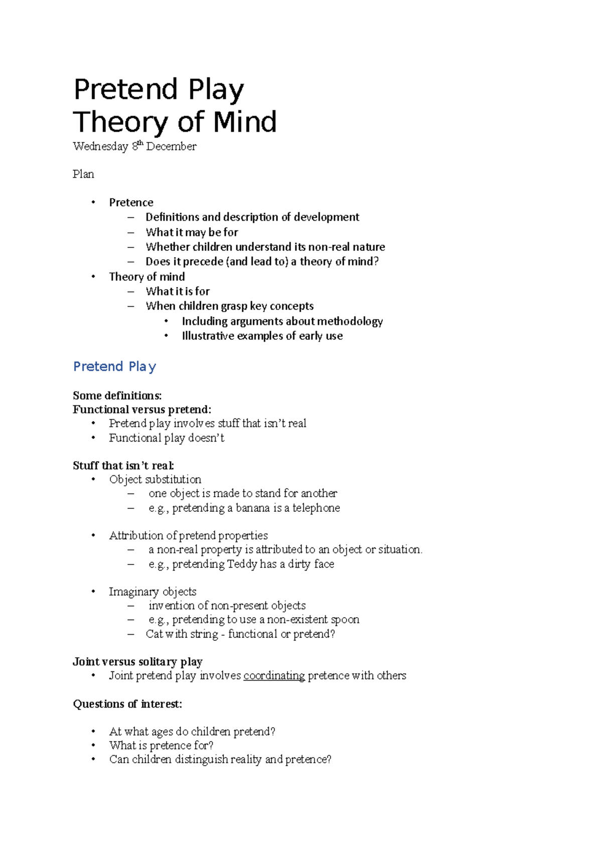 Pretend Play Theory of Mind - Pretend Play Theory of Mind Wednesday 8th ...