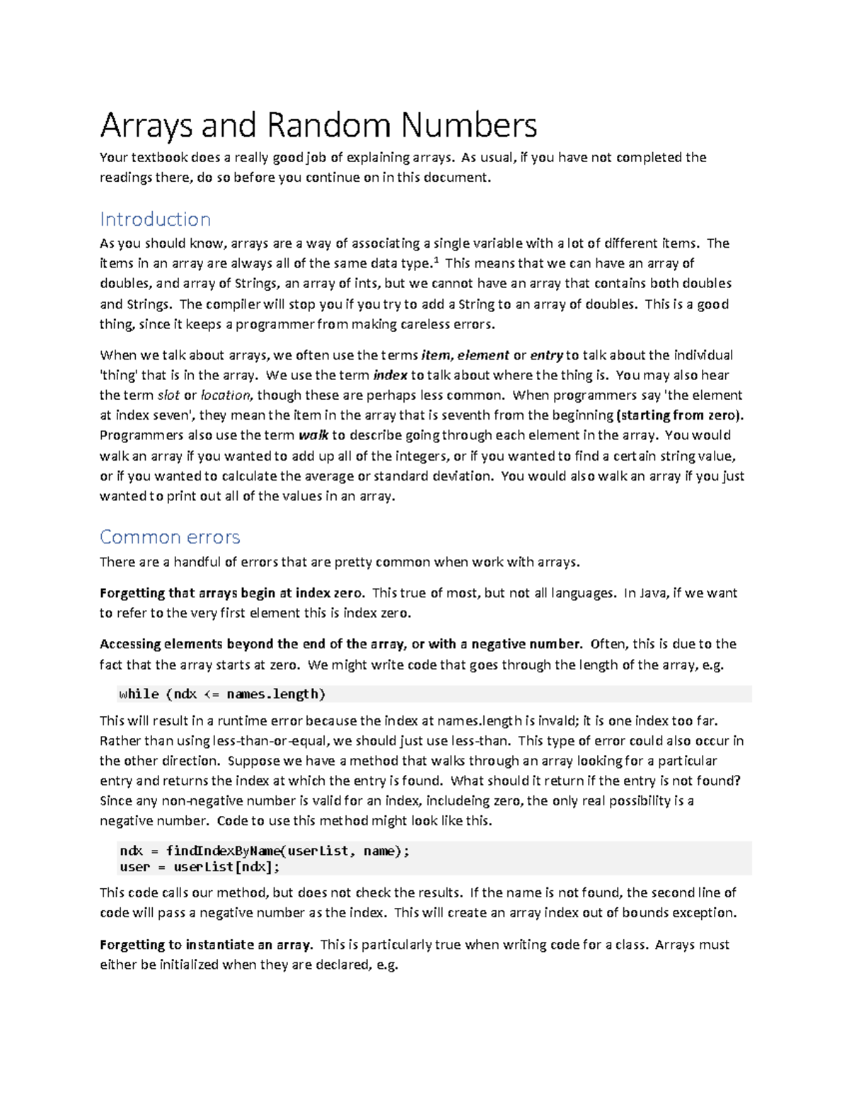 Arrays And Random Numbers Arrays And Random Numbers Your Textbook Does A Really Good Job Of 