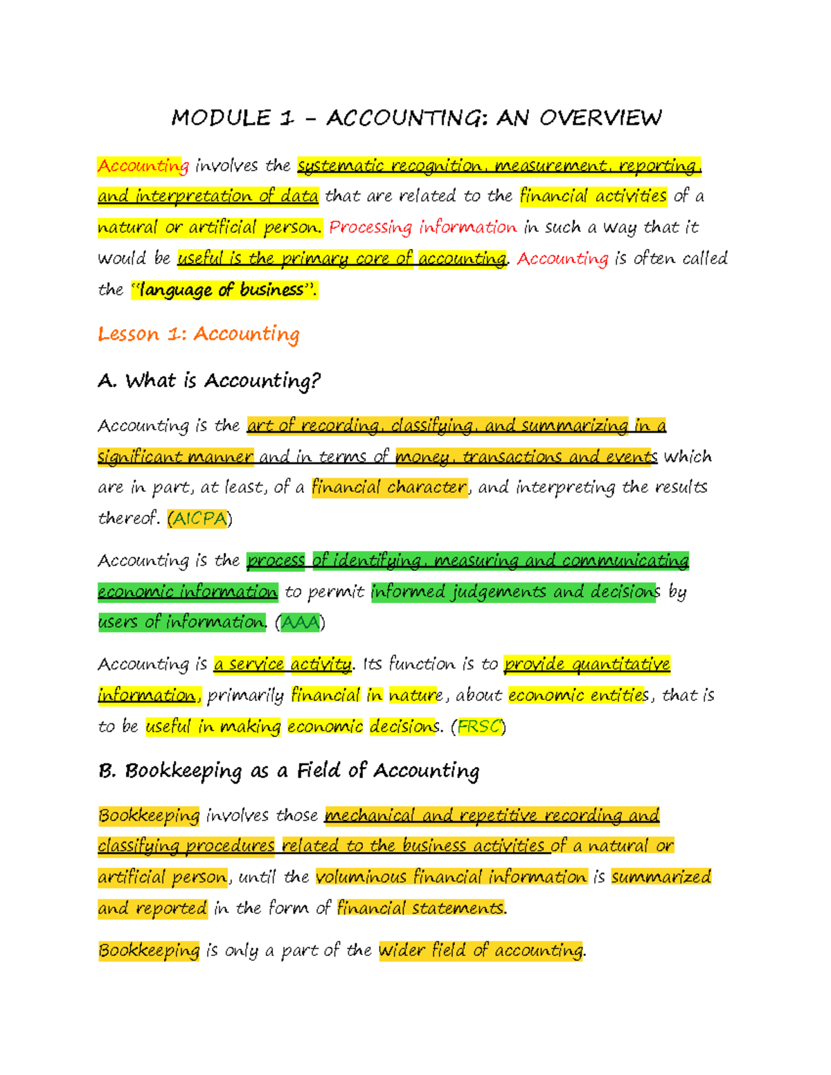 Module 1 - Lecture notes 1 - MODULE 1 - ACCOUNTING: AN OVERVIEW ...