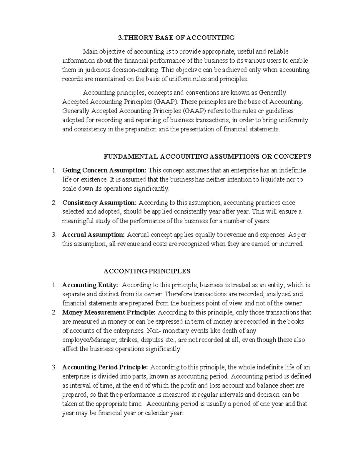 3 - Theory base of accounting - 3 BASE OF ACCOUNTING Main objective of ...