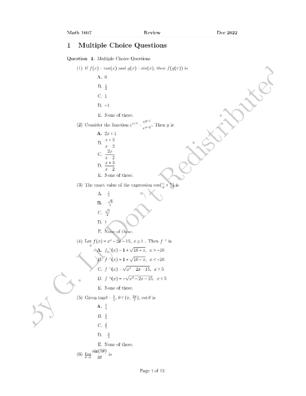 Math review - math notes - MAT1300 - Studocu