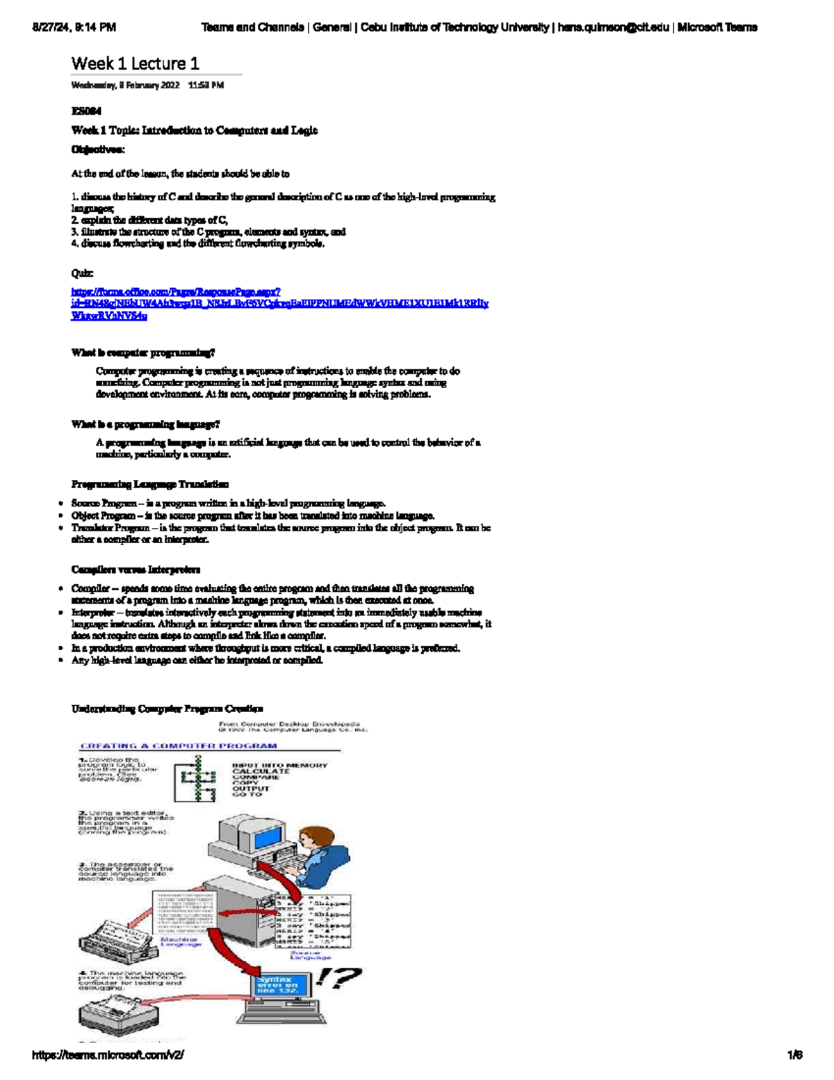 Week 1 Lecture 1 - nenenenenenene - 9:14 PM Teams and Channels I General I Cebu Institute of ...