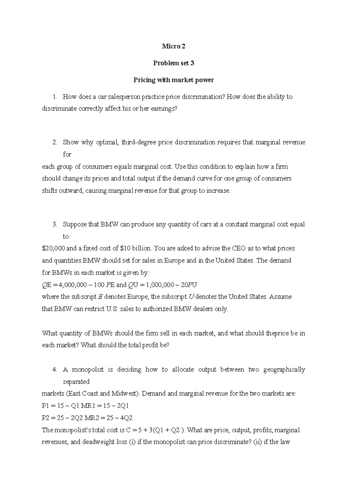 Micro 2 problem set 3 - Practice sets for Miceoeconomics(Semester-2 ...