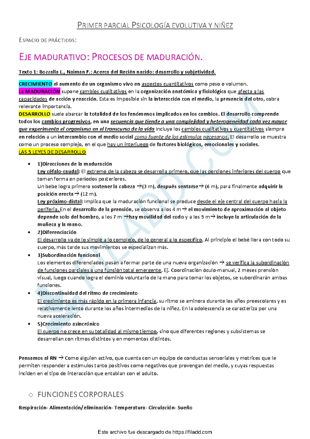 Niñez primer parcial - PRIMER PARCIAL PSICOLOGÍA EVOLUTIVA Y NIÑEZ ####### ESPACIO DE PRÁCTICOS ...