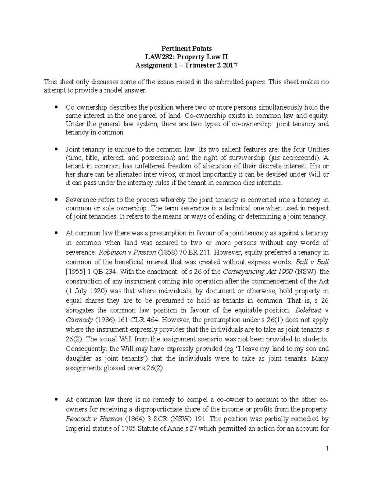 Pertinent Points - Tri 2 2017 - Pertinent Points LAW282: Property Law ...