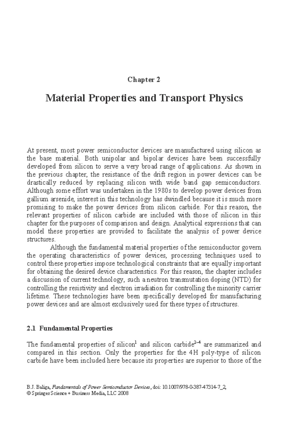 B. Jayant Balinga CAP 2 2020 - Chapter 2 Material Properties and Transport Physics nufactured ...
