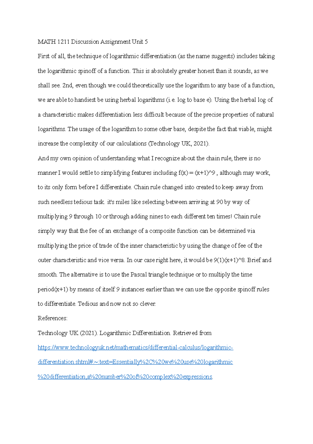 MATH 1211 Discussion Assignment Unit 5 A - This is absolutely greater honest than it sounds, as ...