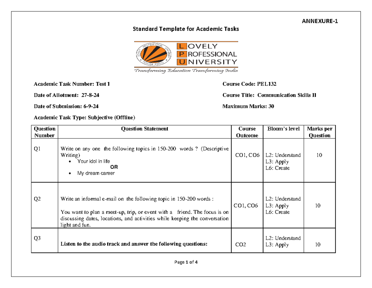 A1952118556 32337 26 2024 PEL132 sample CA1 - Standard Template for ...