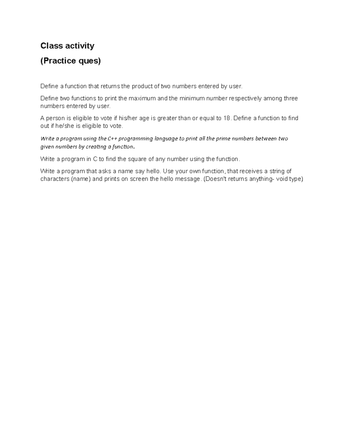 Class activity of Programming Fundamentals course - Class activity ...