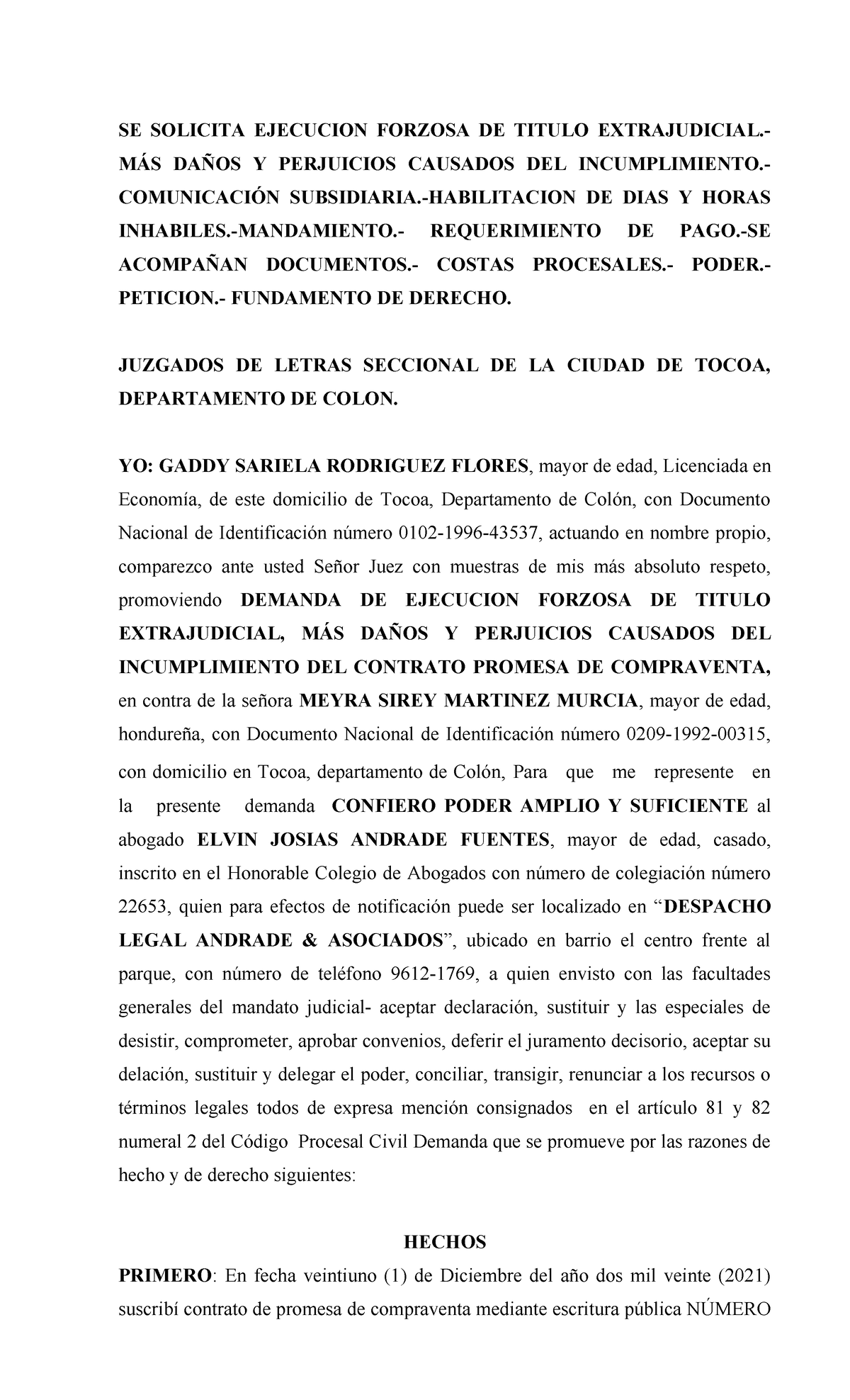 Demanda DE Ejecucion Forzosa - SE SOLICITA EJECUCION FORZOSA DE TITULO ...