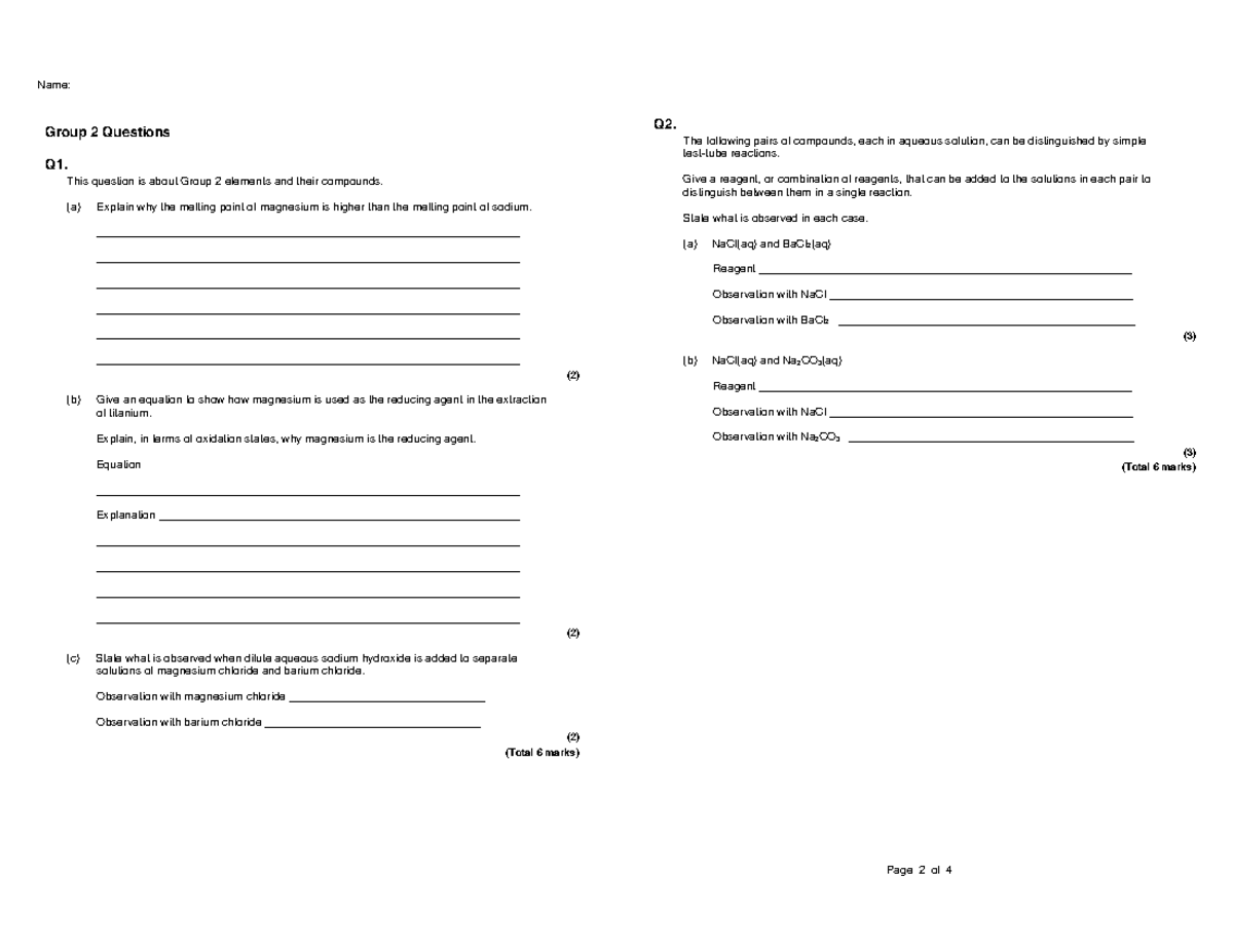 Exit Questions Group 2 - very good and easy - Name: Group 2 Questions ...