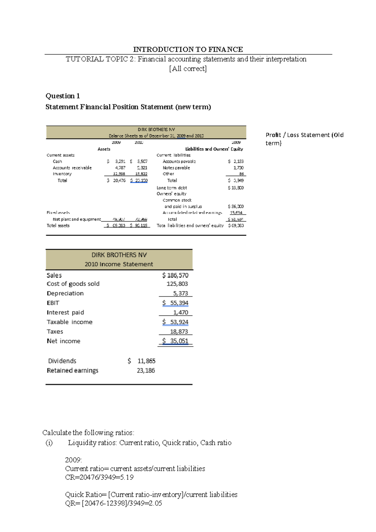 Tutorial Topic 2 2022 - INTRODUCTION TO FINANCE TUTORIAL TOPIC 2 ...