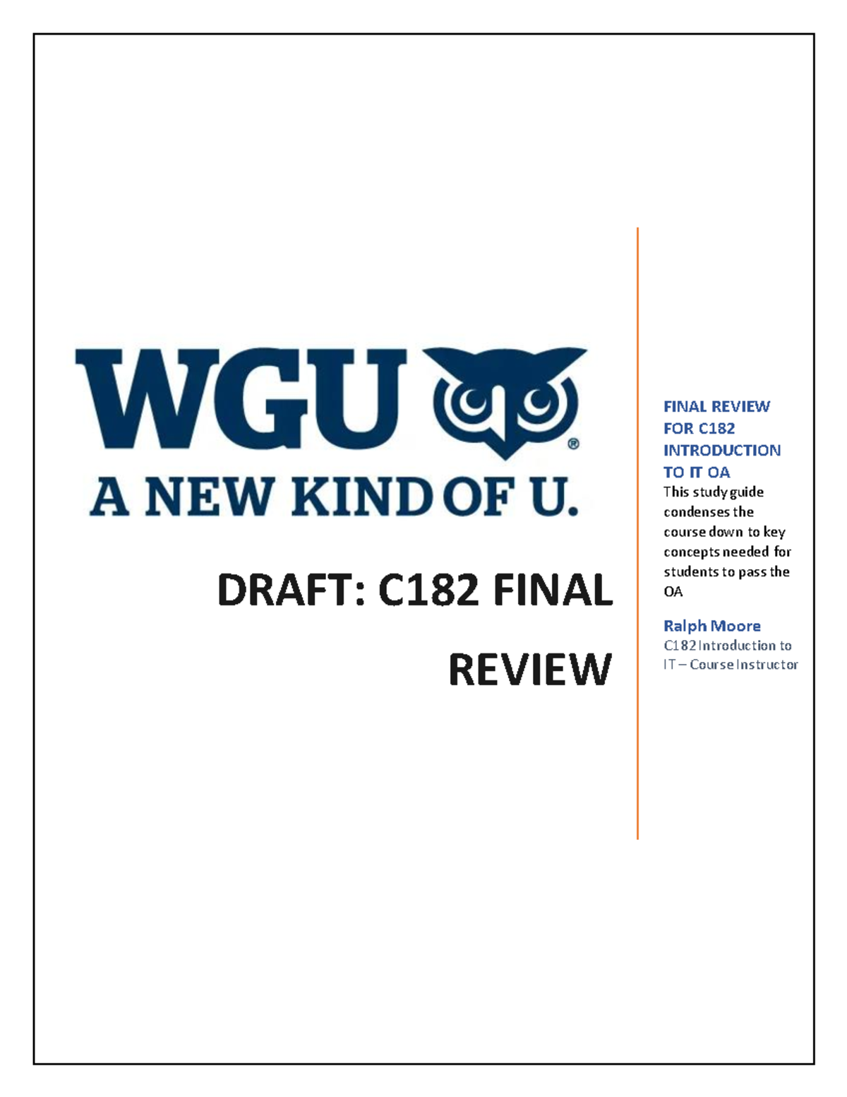 C182 Introduction to IT Study Guide - DRAFT: C182 FINAL REVIEW FINAL ...