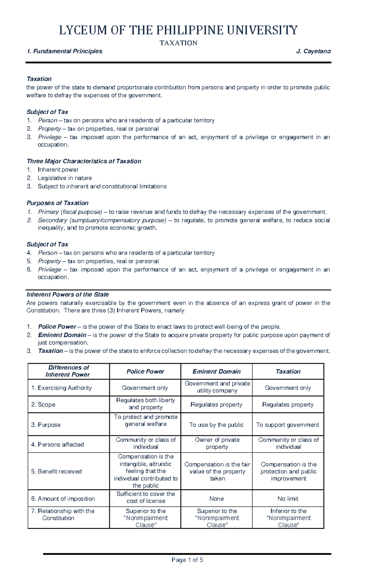 General Principles OF TAX Handout - LYCEUM OF THE PHILIPPINE UNIVERSITY ...