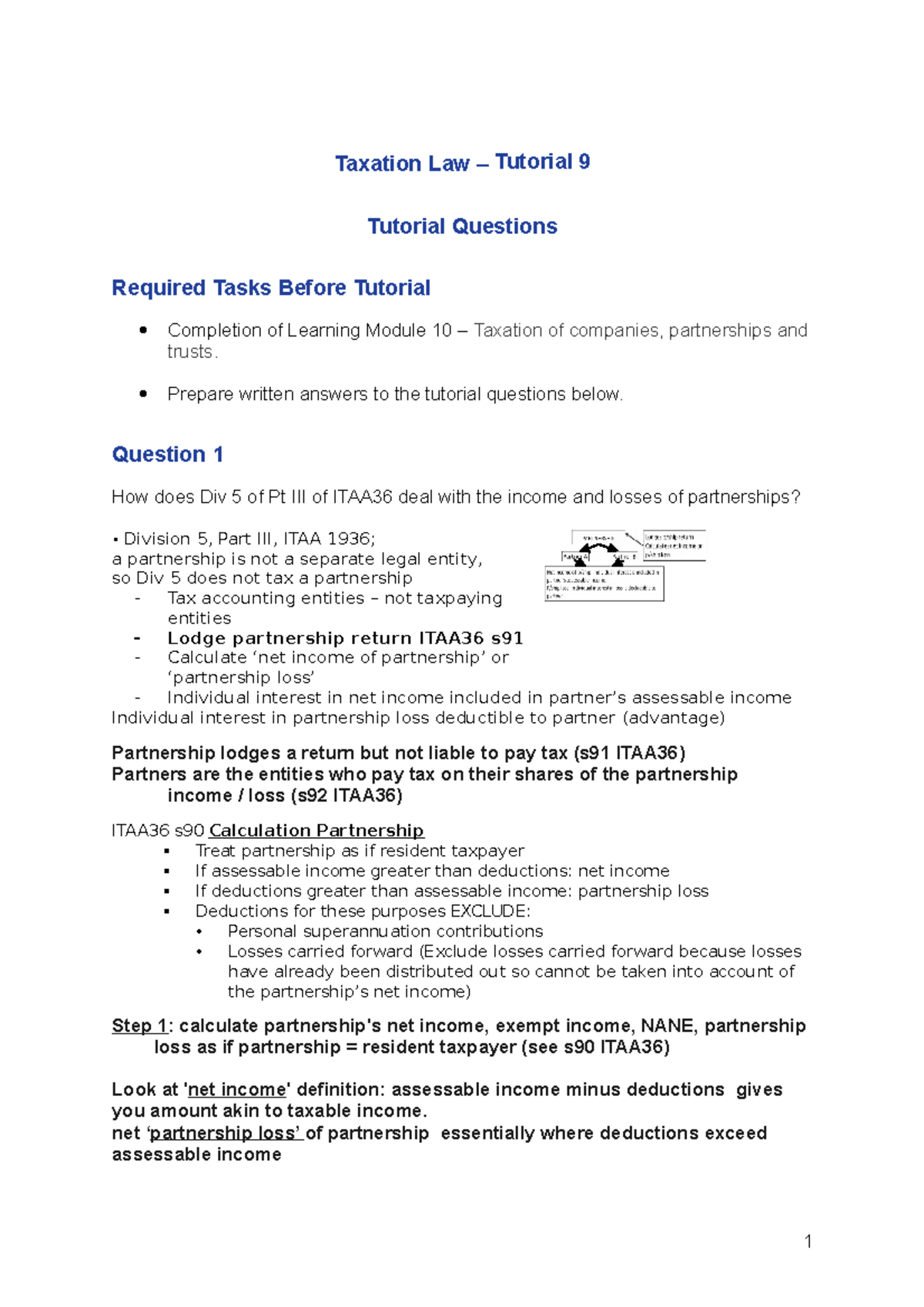 Tutorial 9 Tutorial Questions Taxation Law Tutorial 9 Tutorial Questions Required Tasks