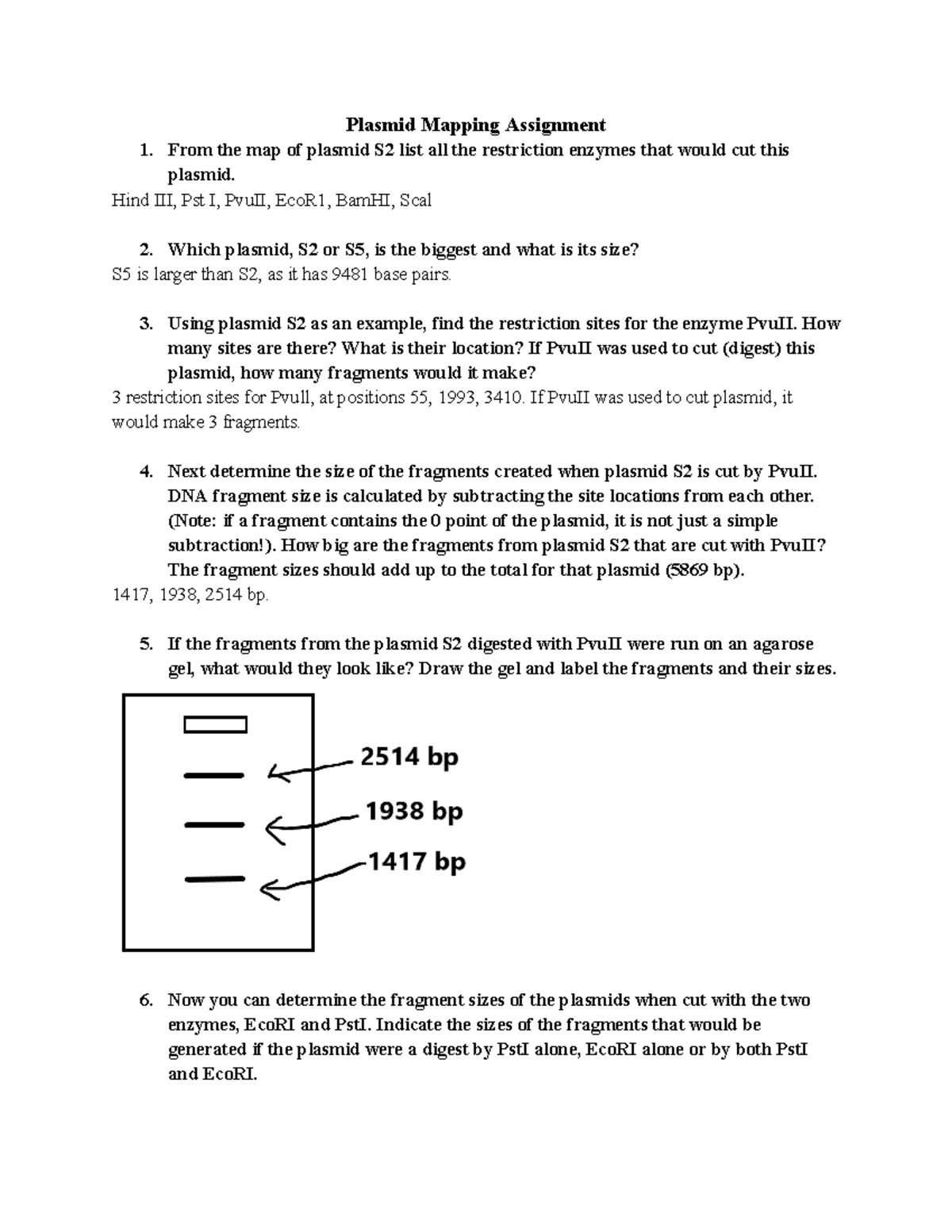 Plasmid Mapping Assignment - Plasmid Mapping Assignment From the map of plasmid S2 list all the ...