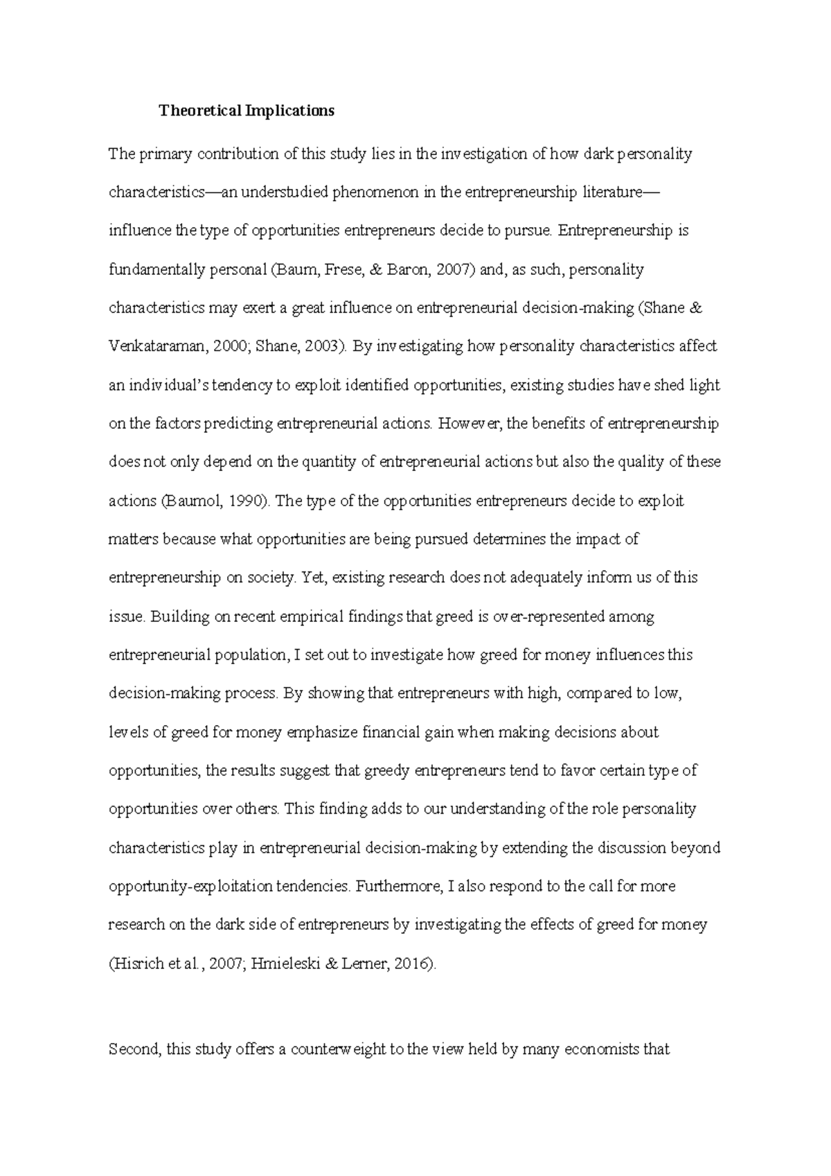 Theoretical Implications - Entrepreneurship is fundamentally personal ...