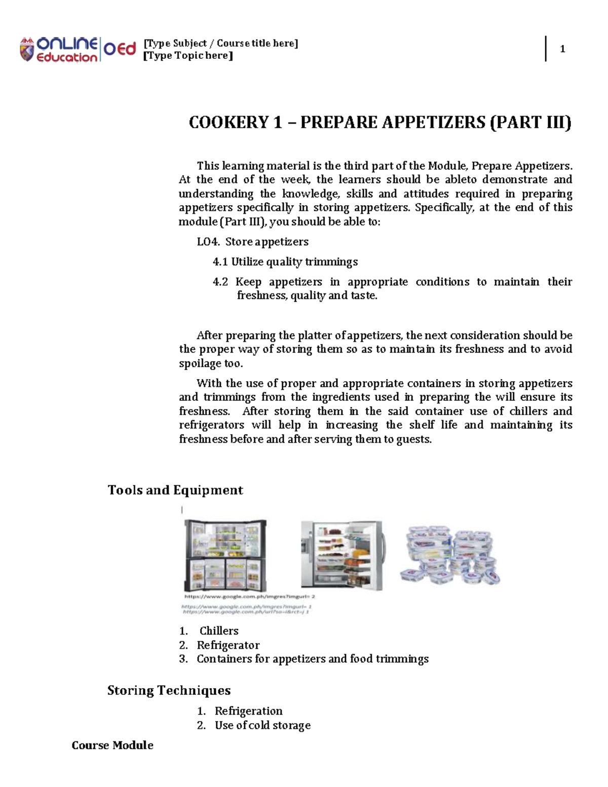 Week 003-Cookery 1-Prepare Appetizers (Part III) - [Type Subject ...