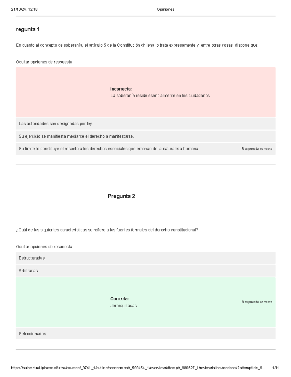 Prueba 1 d contitucional - Ocultar opciones de respuesta Ocultar opciones de respuesta regunta 1 ...