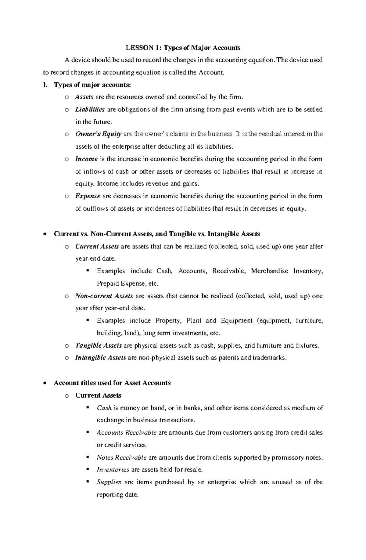 Acctng 1 - Module 5 - Okay - LESSON 1: Types of Major Accounts A device ...