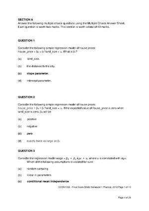 Econ1066 - Final Exam (Melb) Semester 1 Practice, 2018 - June - SECTION ...