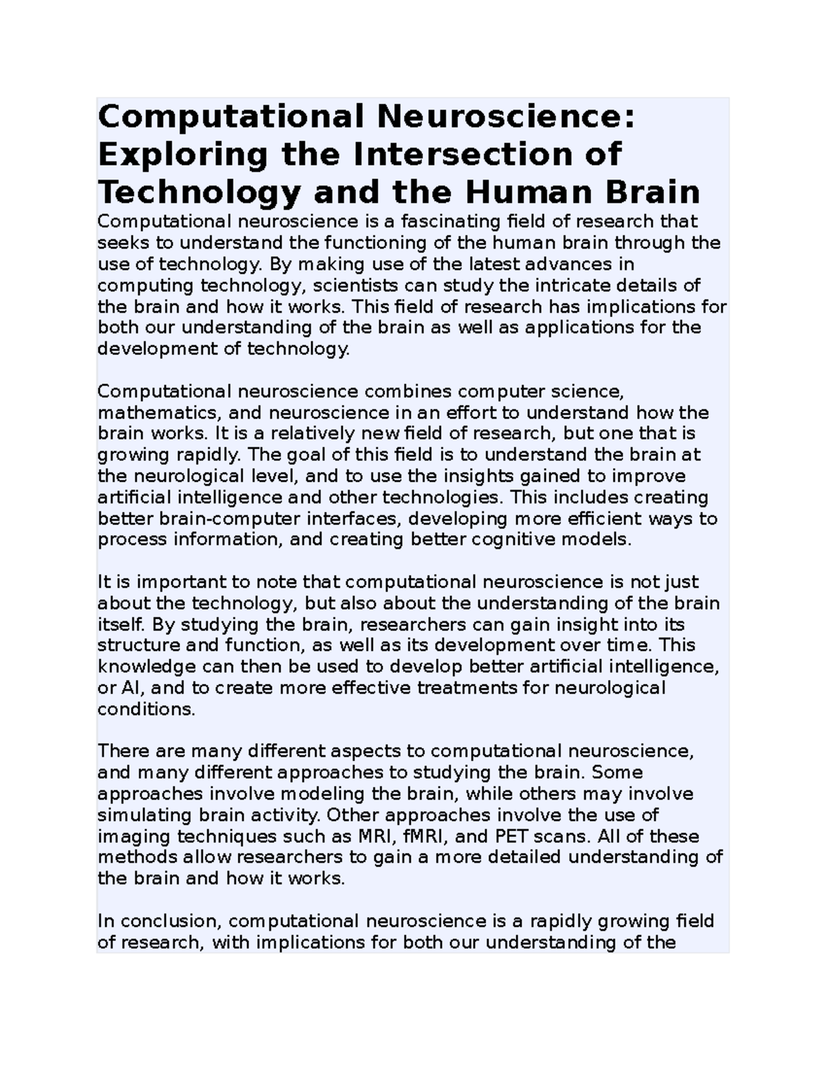 Computational Neuroscience - Computational Neuroscience: Exploring the ...
