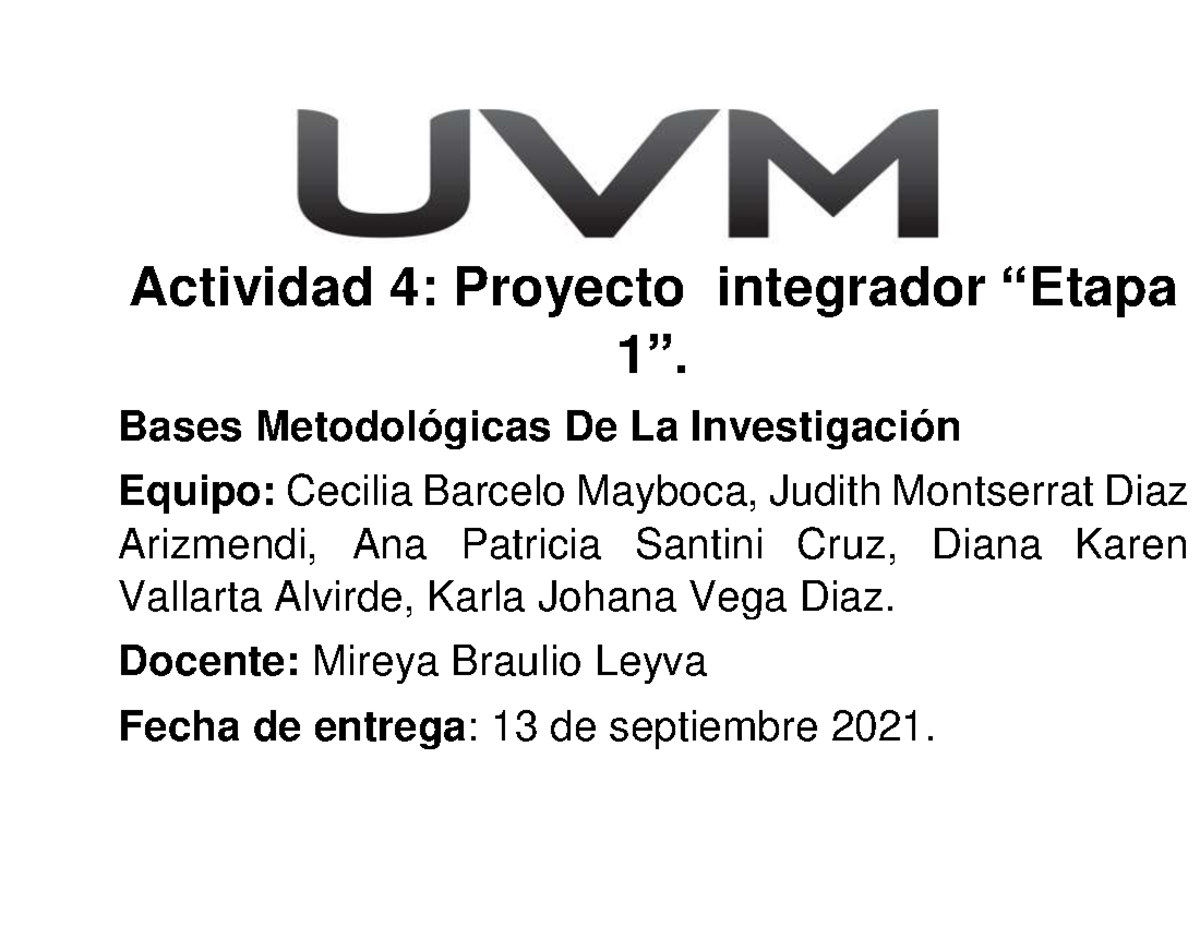 Actividad 4 JMDA Proyecto integrador etapa importancia de las vacunas - Bases Metodologicas De ...