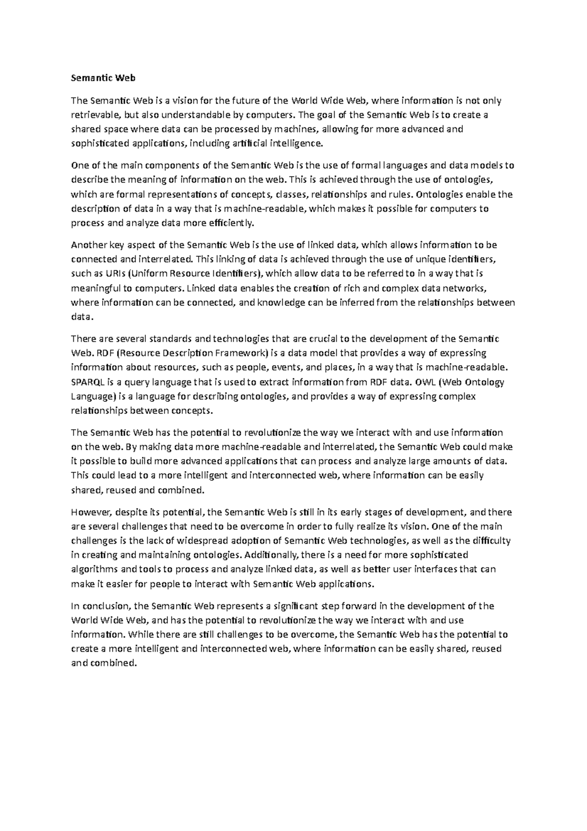 Summary report on Semantic Web - Semantic Web The Semantic Web is a ...