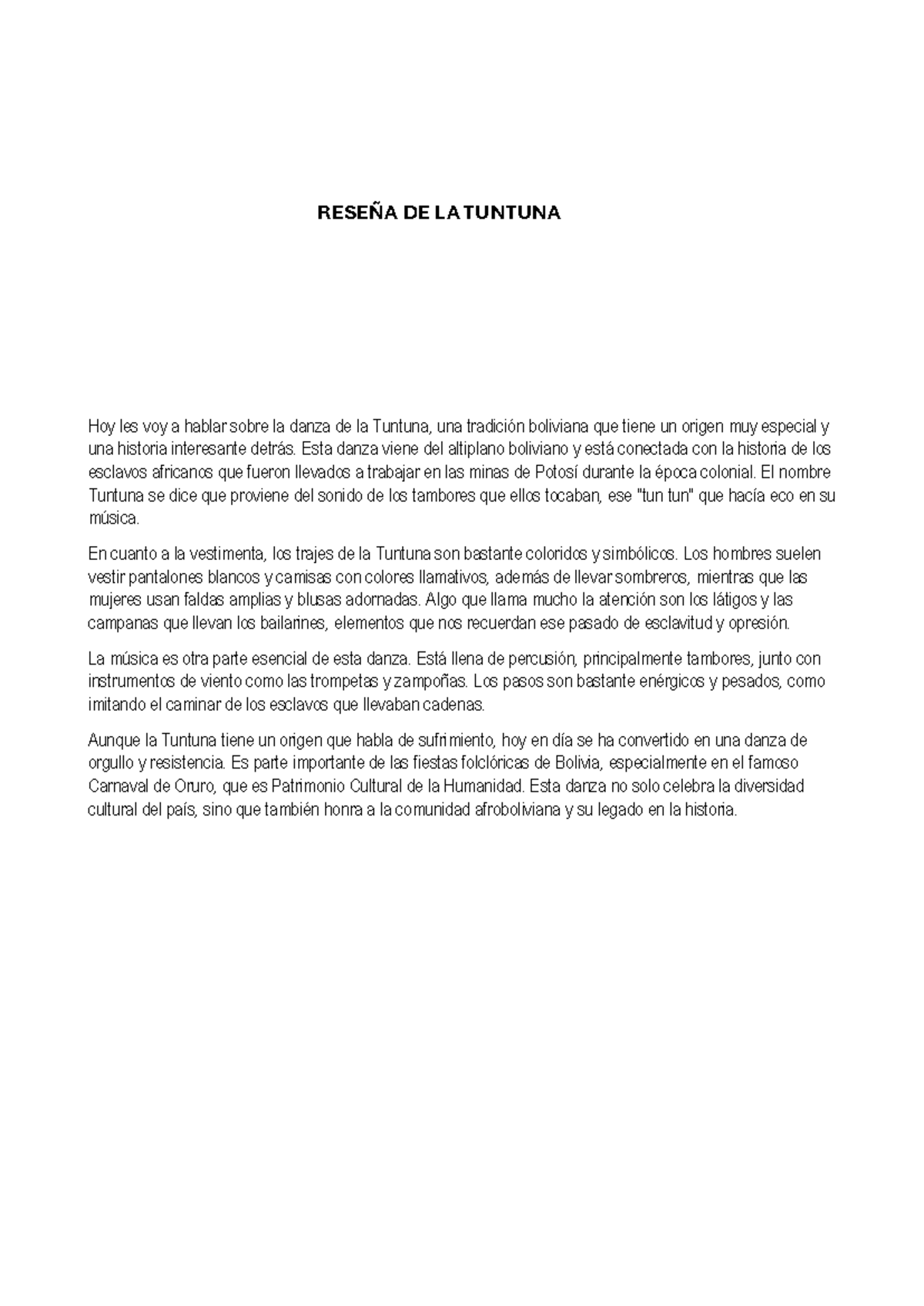 Reseña DE LA Tuntuna - RESEÑA DE LA TUNTUNA Hoy les voy a hablar sobre ...