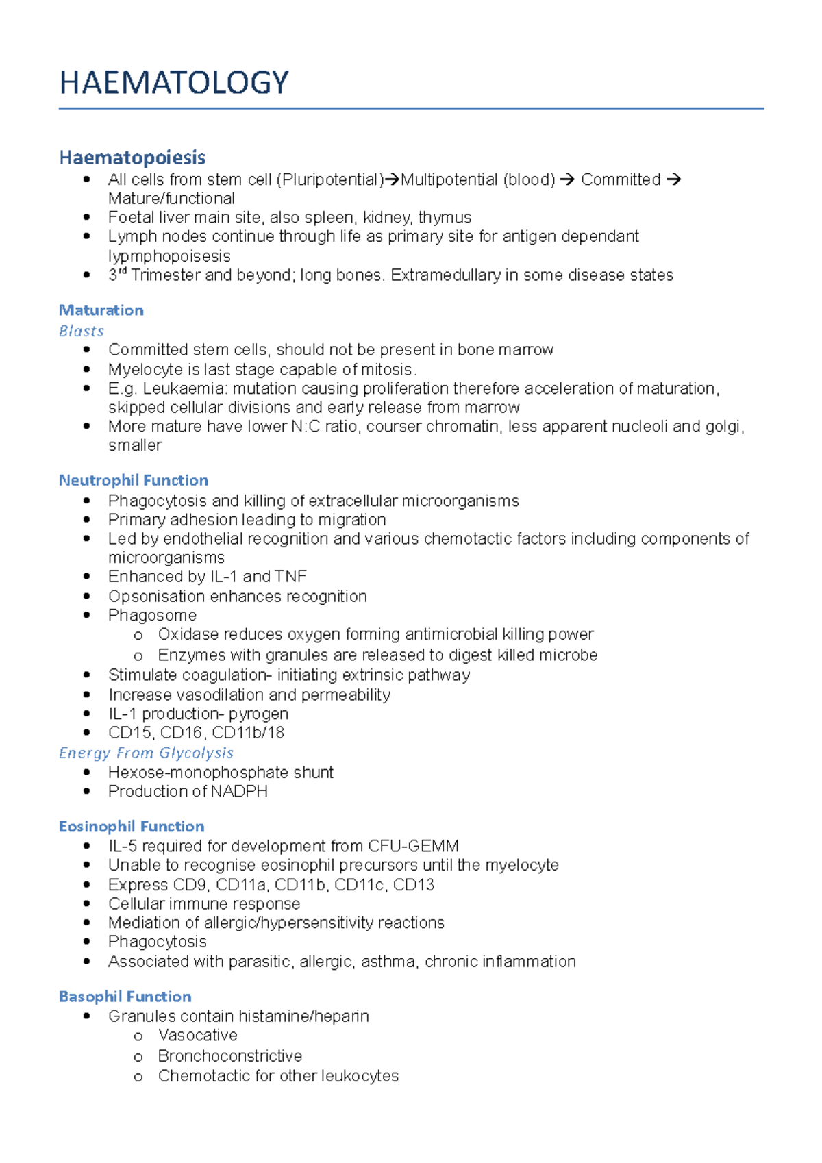 Haematology Condensed - HAEMATOLOGY Haematopoiesis All cells from stem ...