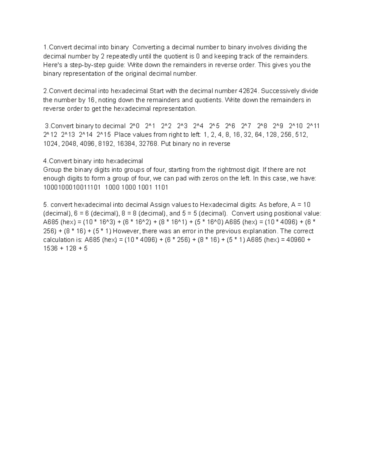 Quiz 2 - Quiz 2 notes - 1 decimal into binary Converting a decimal ...