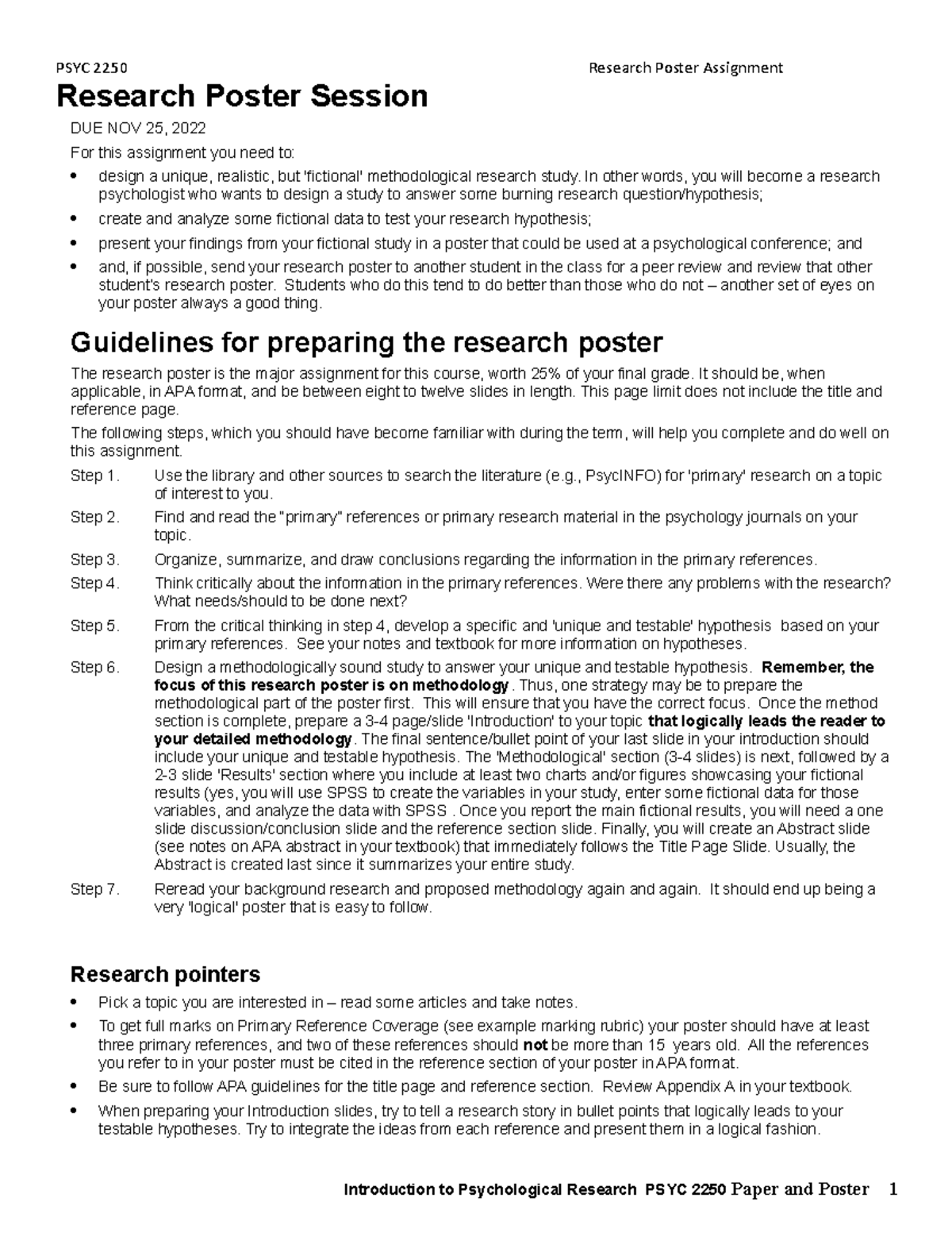 PSYC 2250 Research Poster Assignment Instructions - Research Poster ...