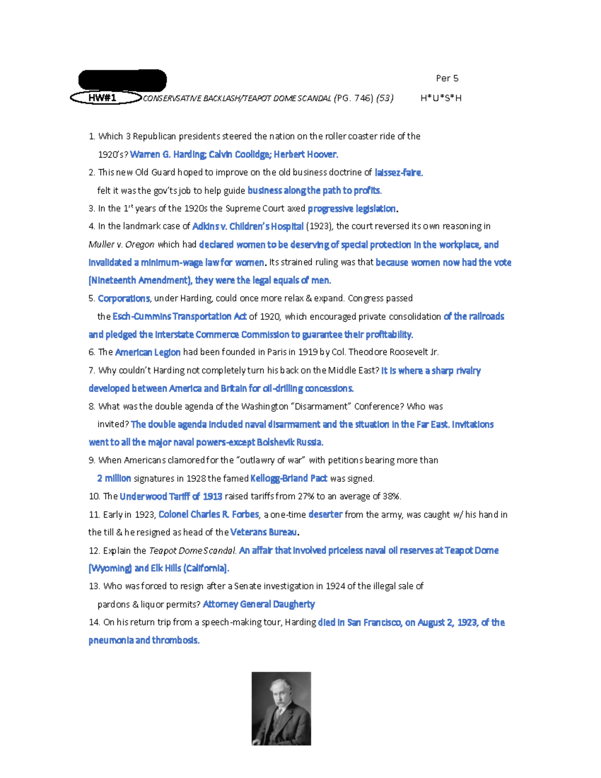 HUSH - HW#1 (CH 32 Synopsis I) - Name Jason Lazo Per 5 HW# 1 CONSERVSATIVE BACKLASH/TEAPOT DOME ...