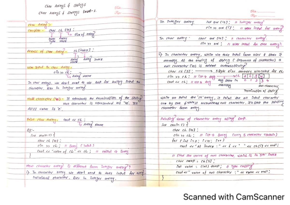 Char Array And String Notes Char Arrays Strings Date Char Arrays 4173