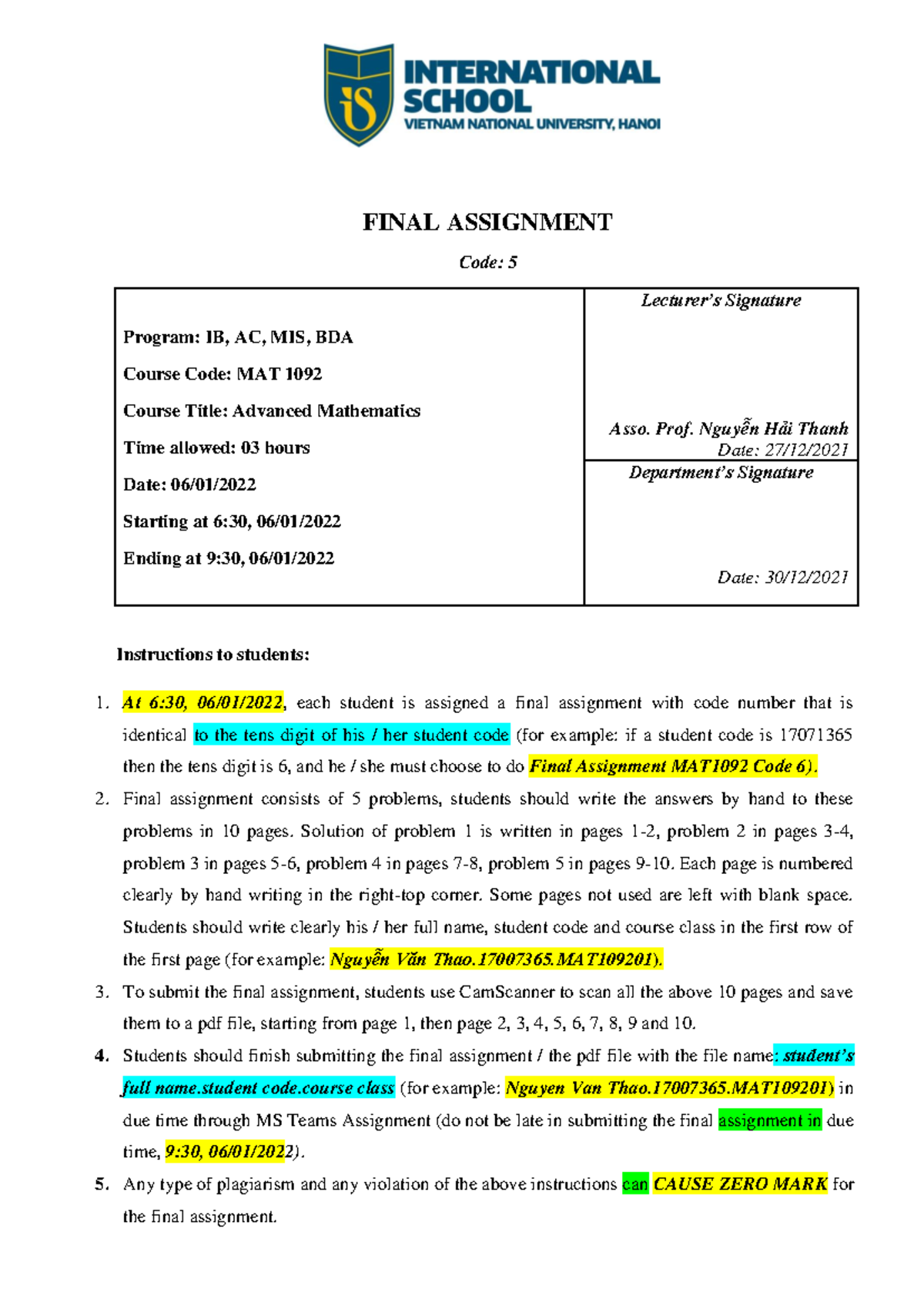 Final Assignment Mat1092 Final Assignment Code 5 Program Ib Ac Mis Bda Course Code Mat