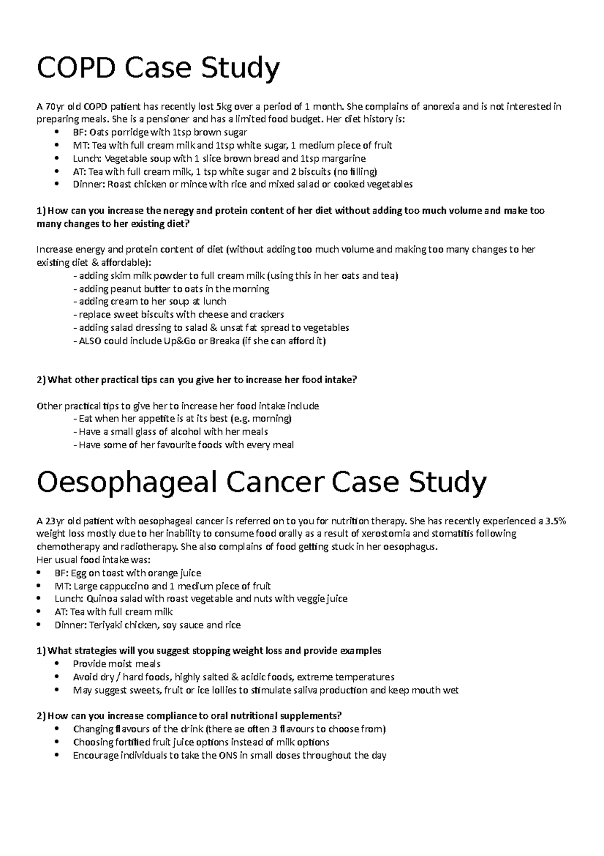 COPD & Oesophageal Case Study - COPD Case Study A 70yr old COPD patient ...