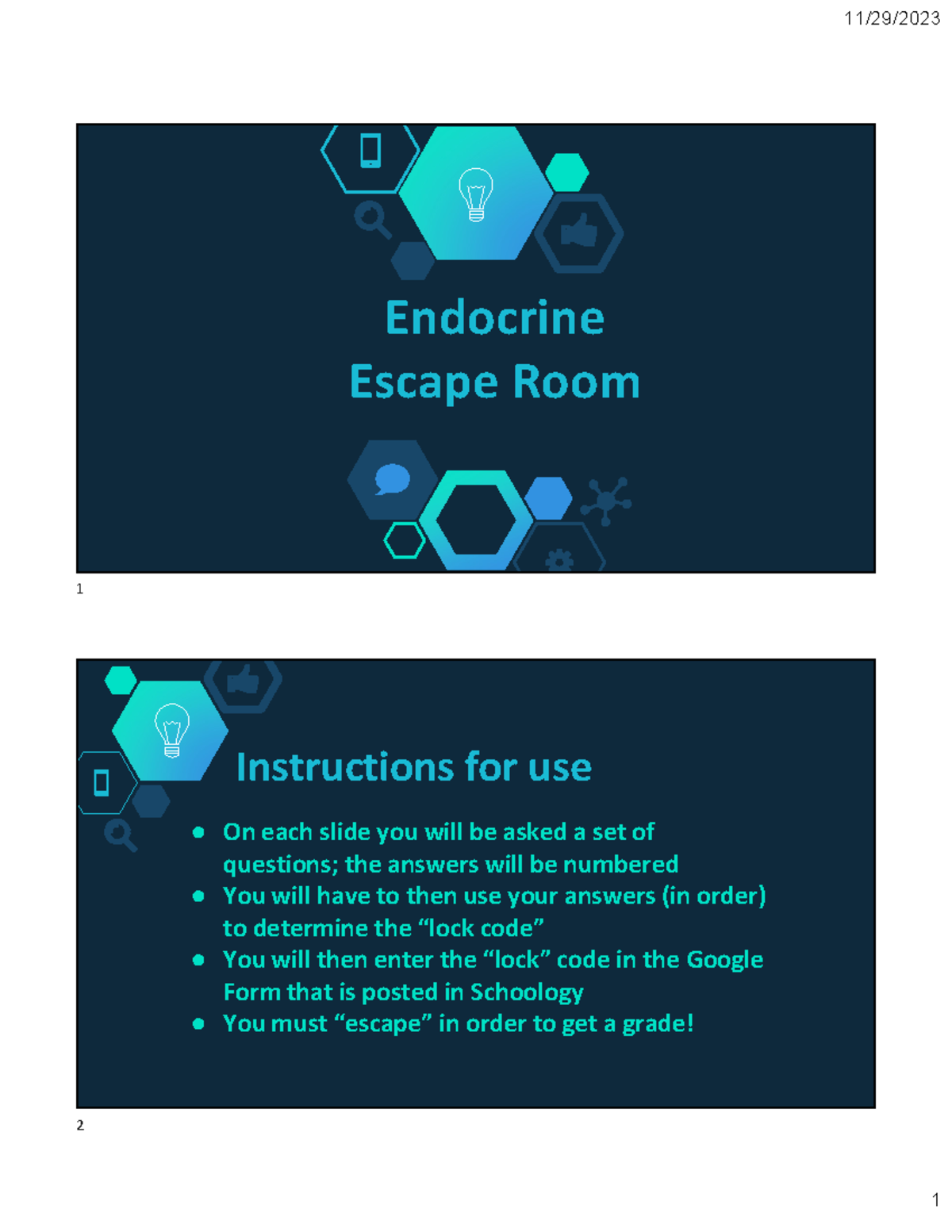 Lecture of the History - Endocrine Escape Room Instructions for use On ...