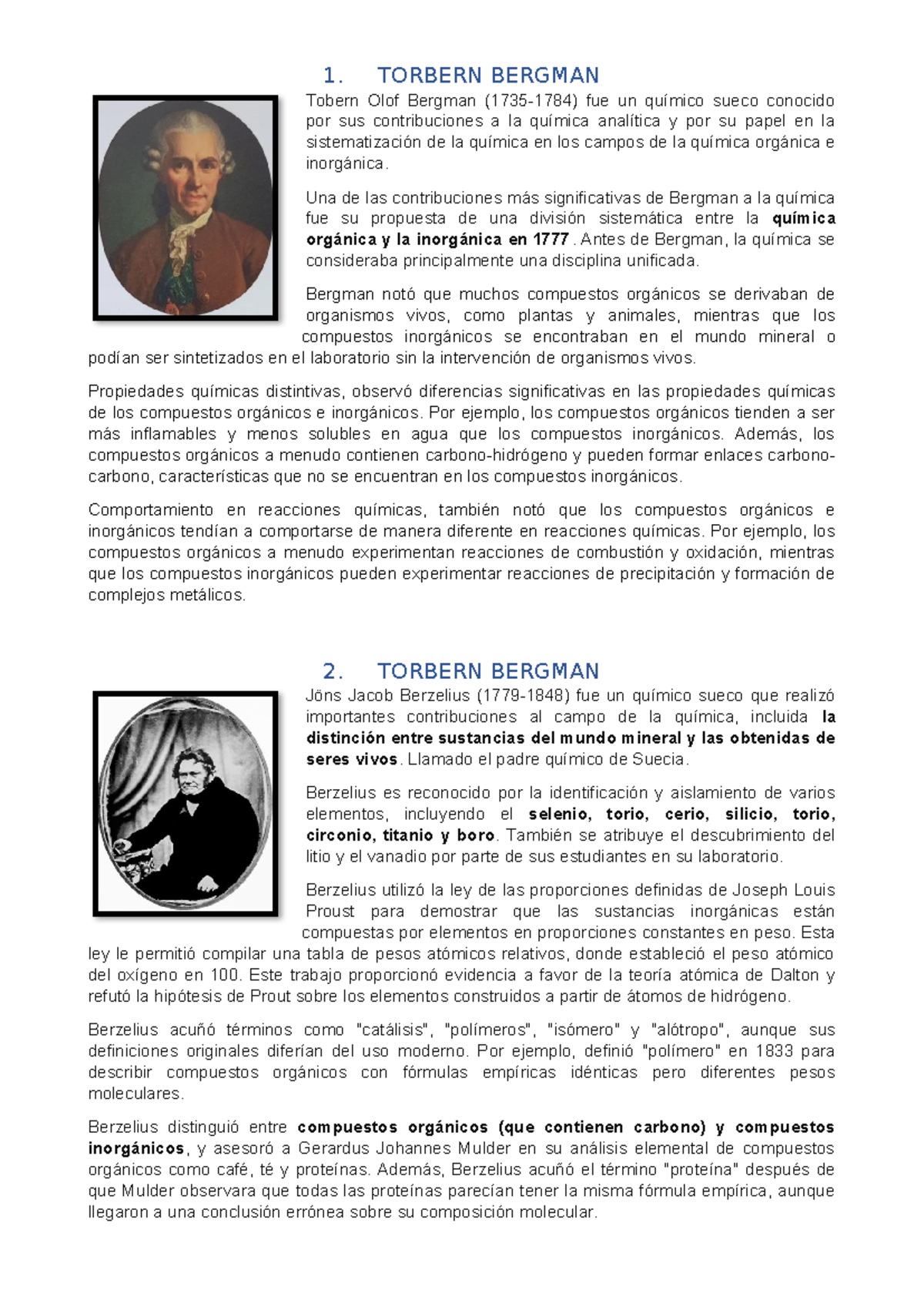 Informe Quimica - 1. TORBERN BERGMAN Tobern Olof Bergman (1735-1784 ...