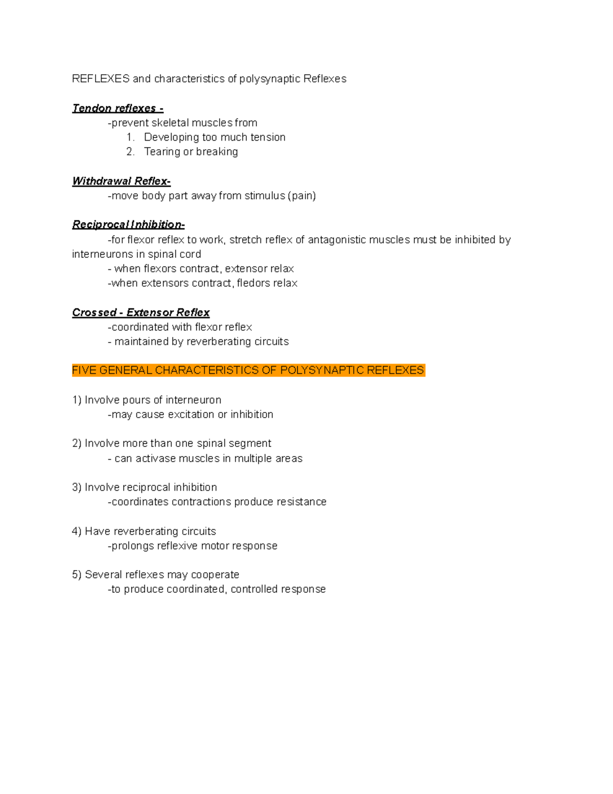 Reflexes and characteristics of polysynaptic Reflexes - REFLEXES and ...
